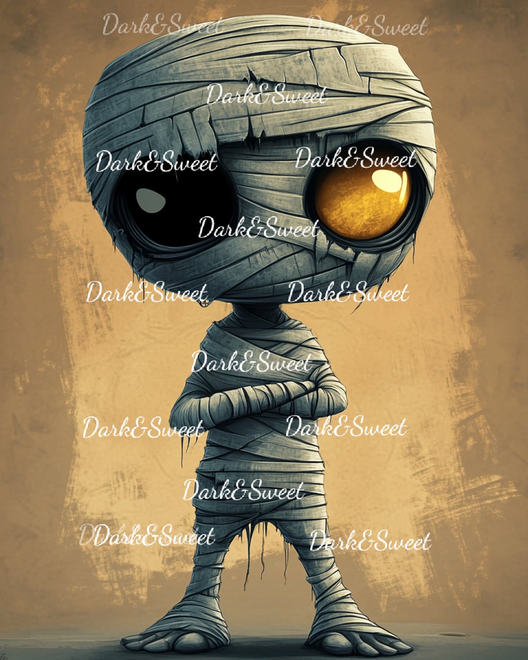 Creepy Cute Chibi Mummy Art Print - Halloween Cartoon Character With ...
