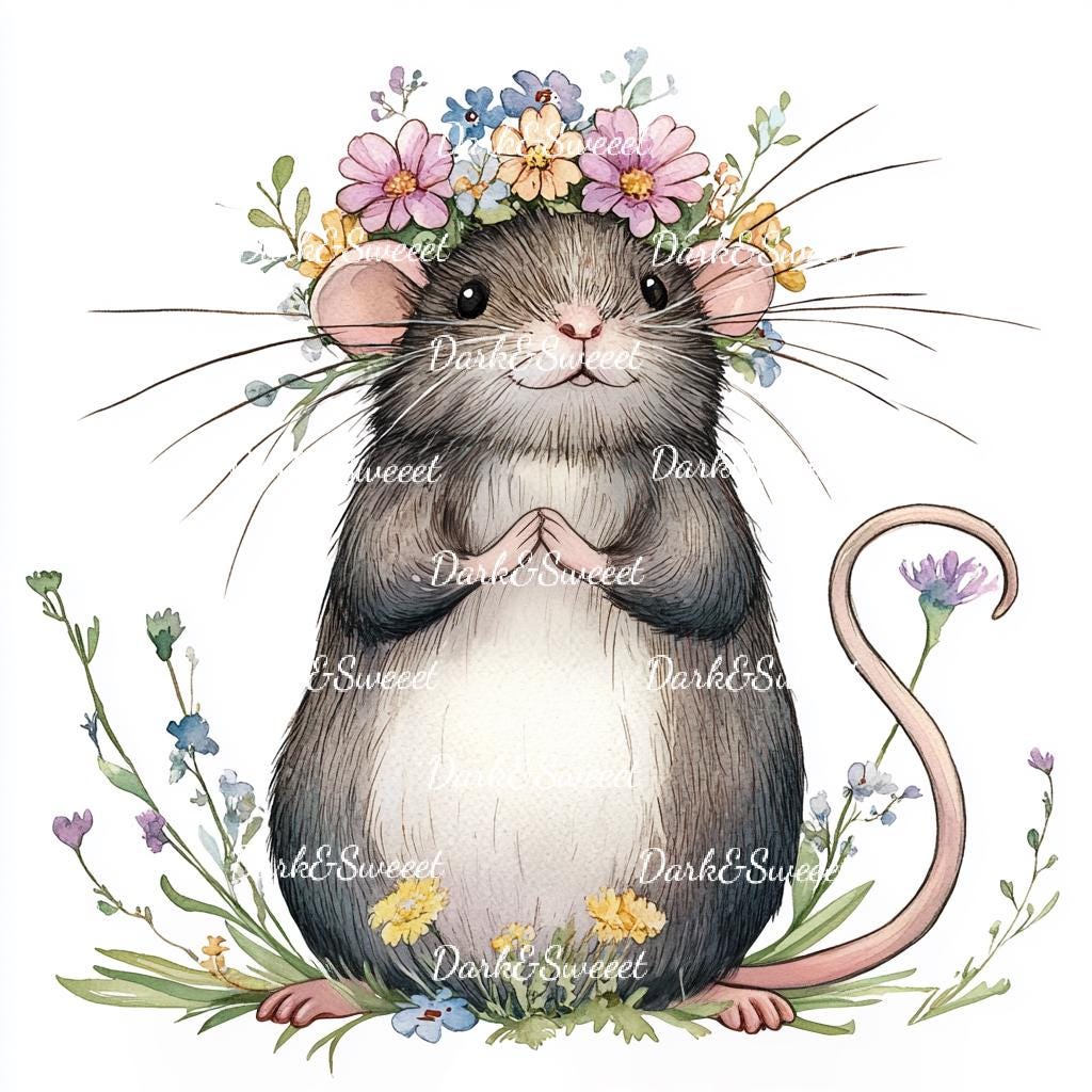12 Floral Rat Clip Art P1- High Quality PNG - Digital Download ...