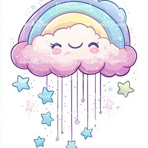 14 Kawaii Pastel Rainbow Clouds Clip Art- High Quality PNG - Poster Making, Sticker Making ...