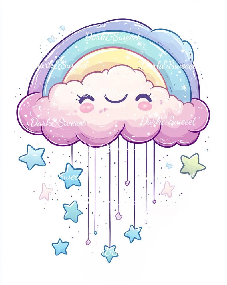 14 Kawaii Pastel Rainbow Clouds Clip Art- High Quality PNG - Poster Making, Sticker Making ...