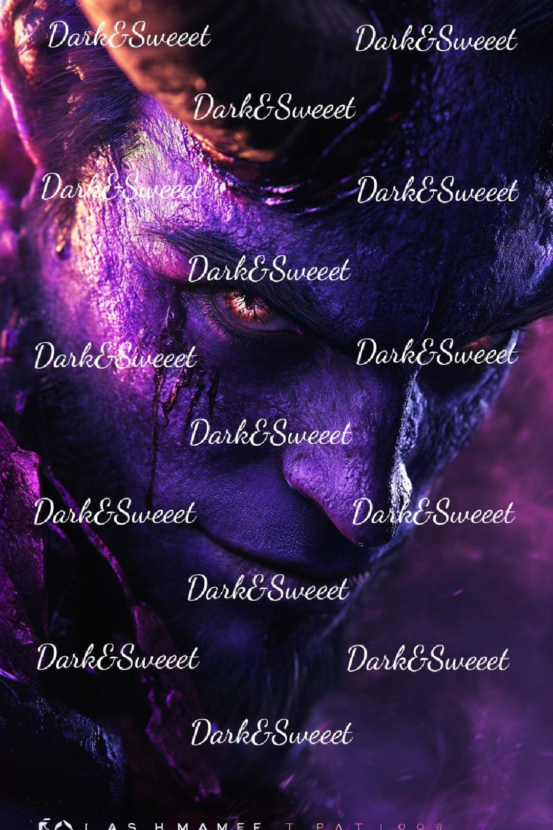 Dark Fantasy Demon Warrior Portrait Vivid Purple Demon Face Close up ...