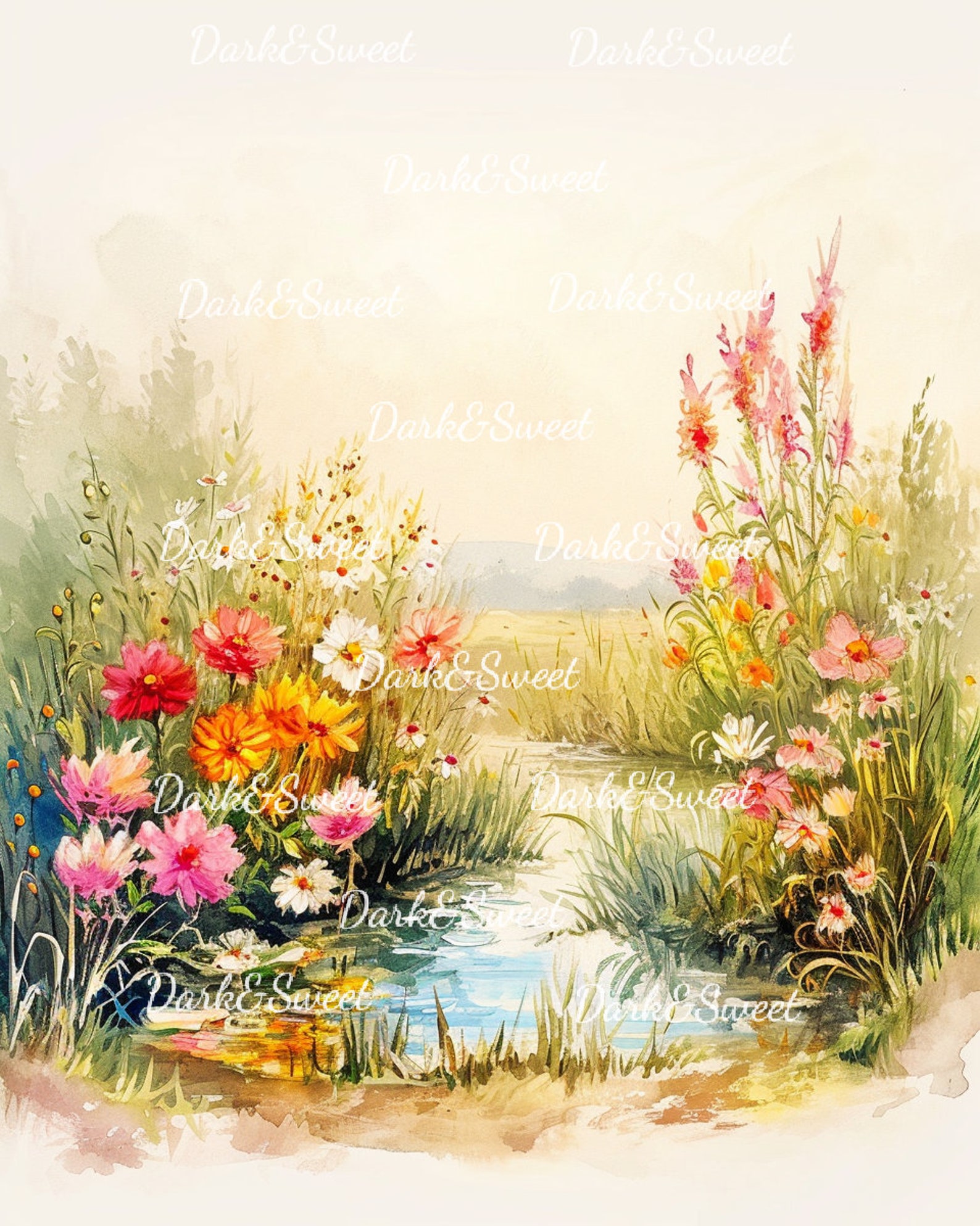 10 Vintage Flower Meadow Clip Art- High Quality PNG/ Digital Print ...