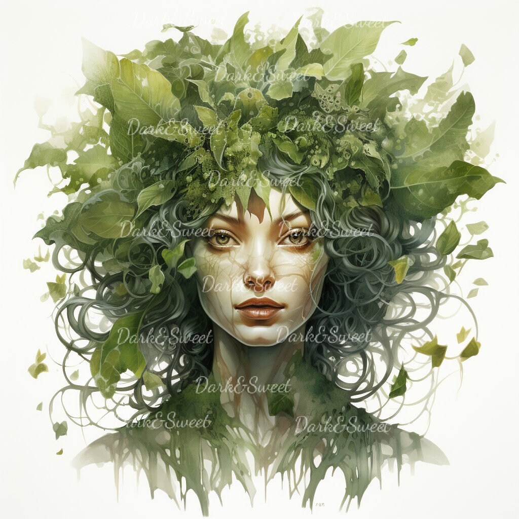 10 Green Leaf Goddess of Nature Clip Art- High Quality Jpgs/ Digital ...
