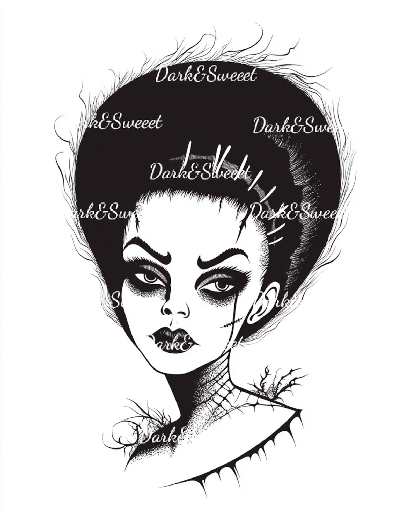 14 Bride of Frankenstein P1 Outline Clip Art/ Halloween/ Frankenstein ...