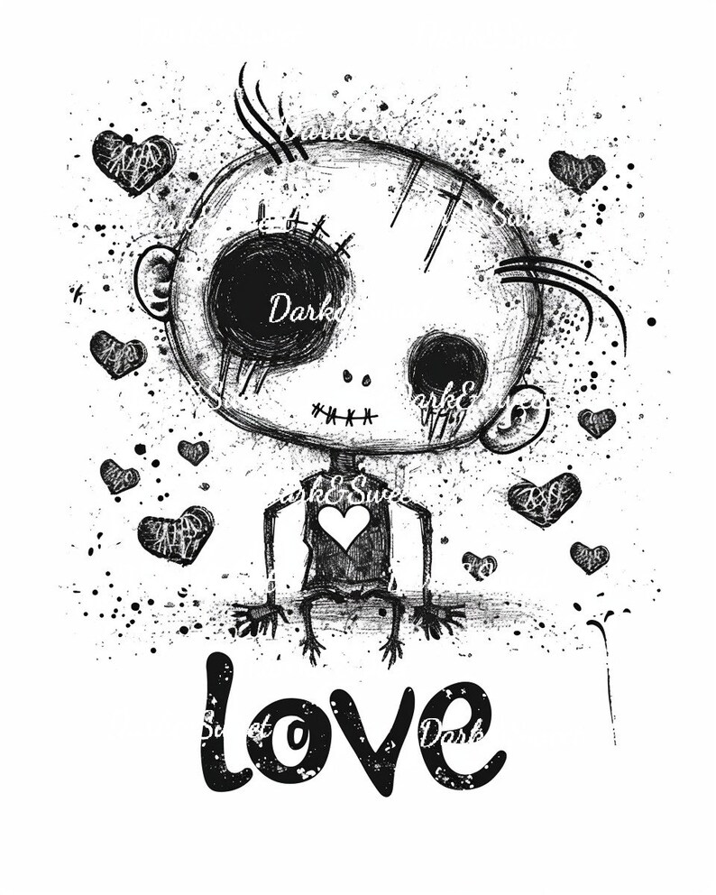 10 Black and White Shrunken Head Creatures Valentine's Day Clip Art ...
