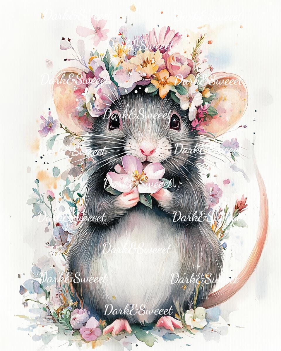 12 Floral Rat Clip Art P3- High Quality PNG - Digital Download ...