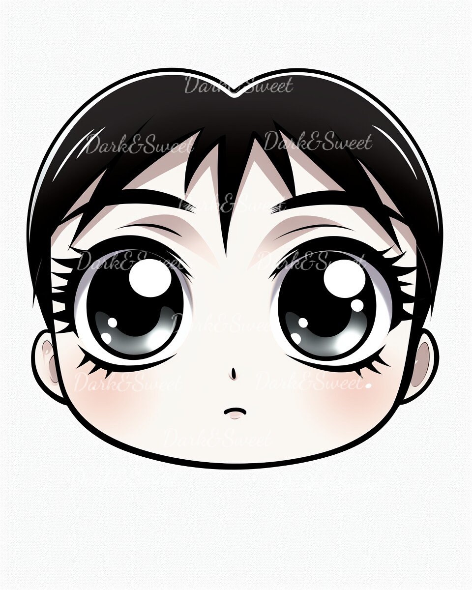 10 Cute Big Eyed Chibi Anime Faces Clip Art- High Quality Jpgs/ Digital ...