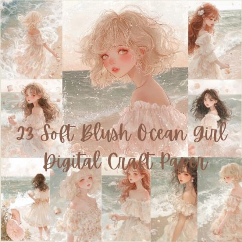23 Romantic Beach Aesthetic Bundle- Soft Blush Ocean Girl With Wavy ...