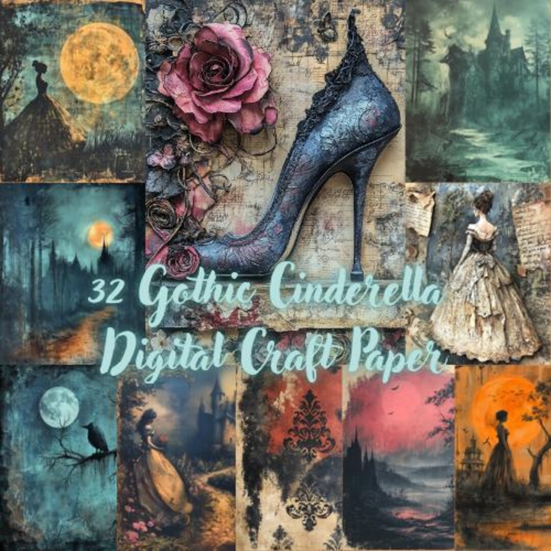 32 Gothic Cinderella Scrapbook Paper Bundle P3 - Dark Fairytale ...