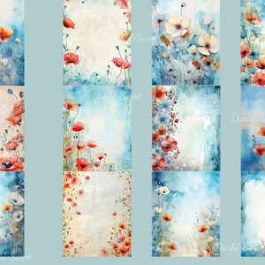 30 Printable Vintage, Poppy Flower Digital Paper P2, Images, PNG, Junk ...