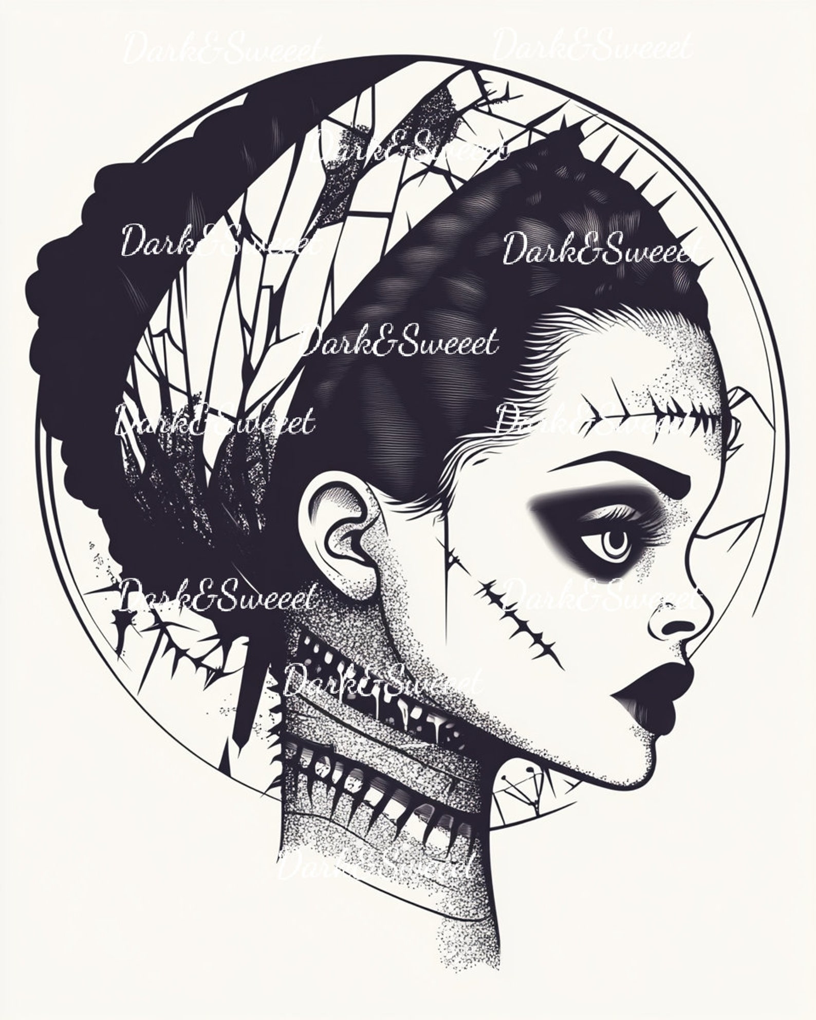 14 Bride of Frankenstein P1 Outline Clip Art/ Halloween/ Frankenstein ...