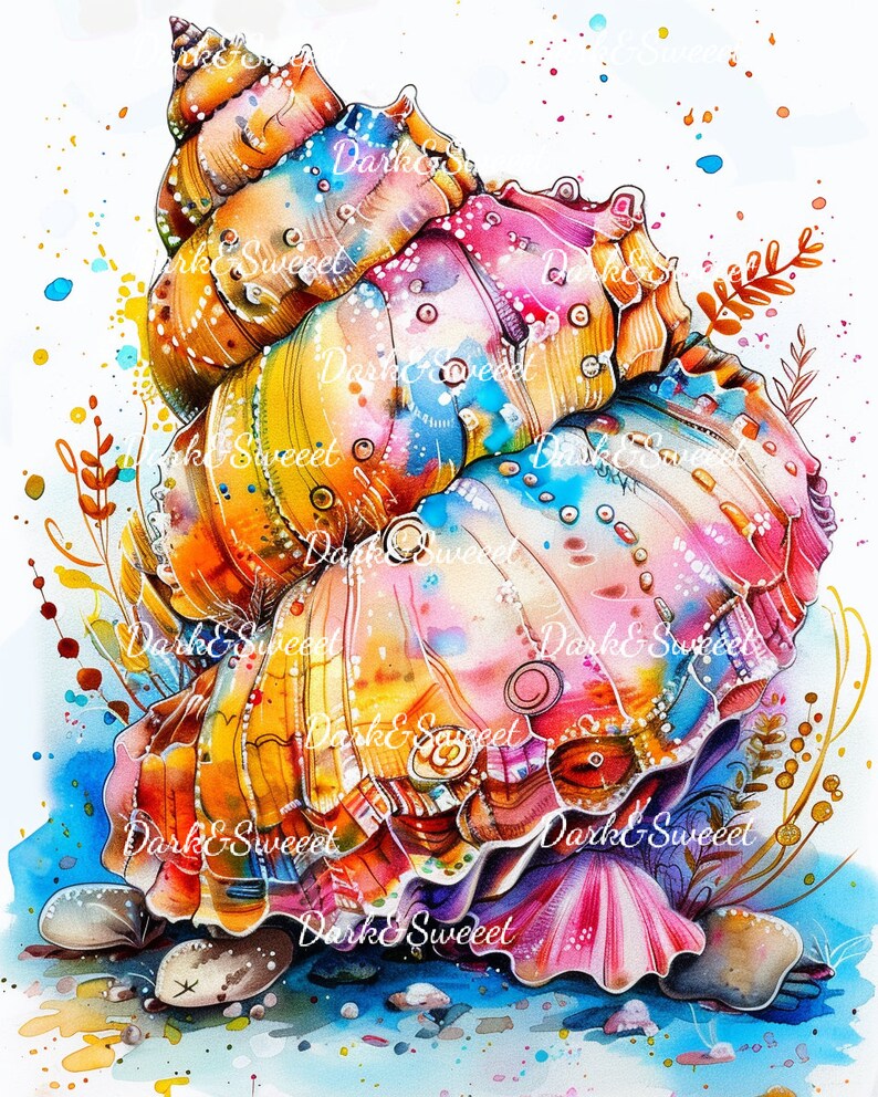 15 Rainbow Watercolor Seashell Clip Art Set Coastal Beach Digital ...