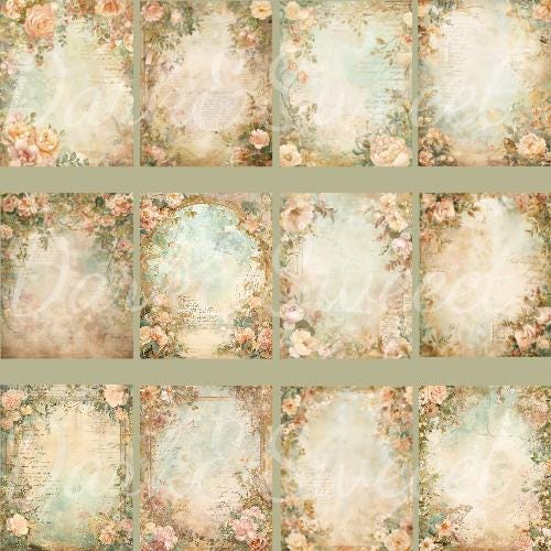 20 Vintage Floral Digital Paper Pack | Shabby Chic Rose Backgrounds for ...