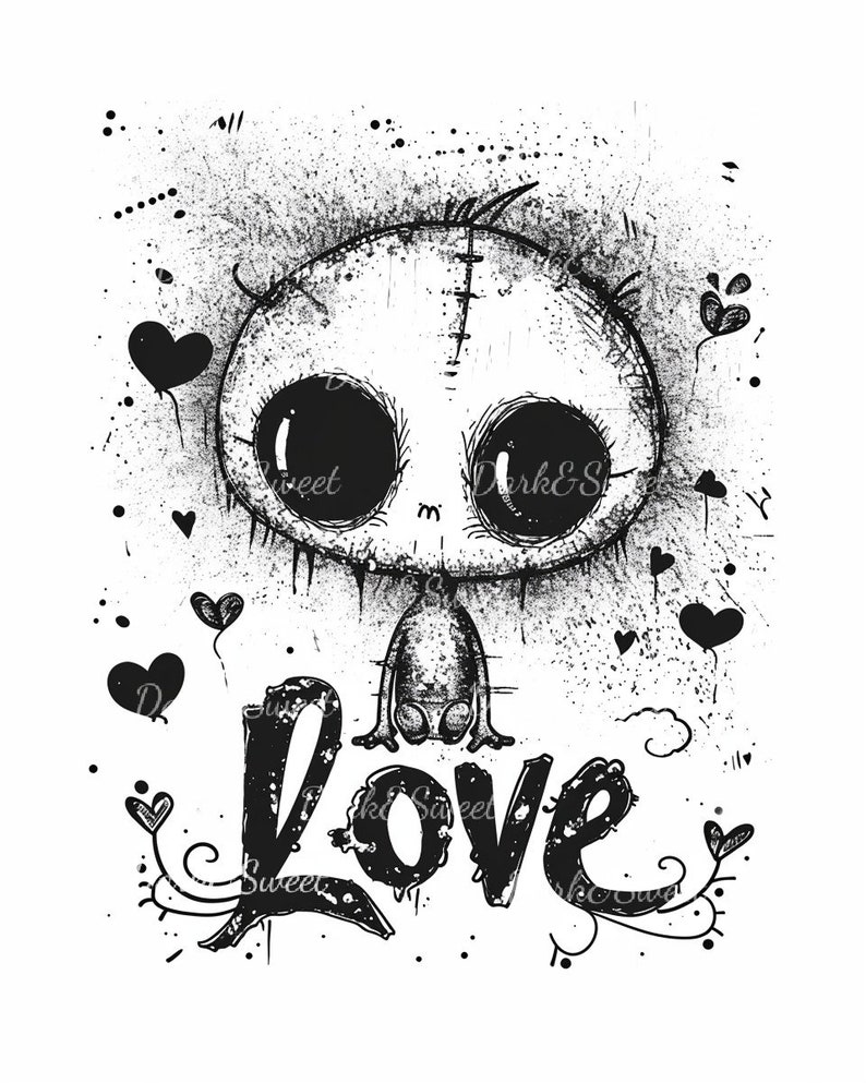10 Black and White Shrunken Head Creatures Valentine's Day Clip Art ...