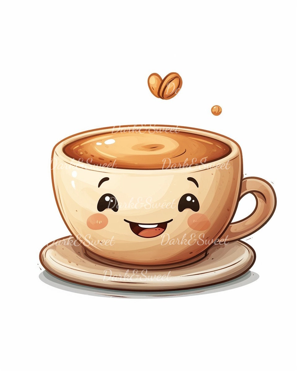11 Cute Cartoon Cup of Coffee Clip Art- High Quality PNG/ Digital Print ...