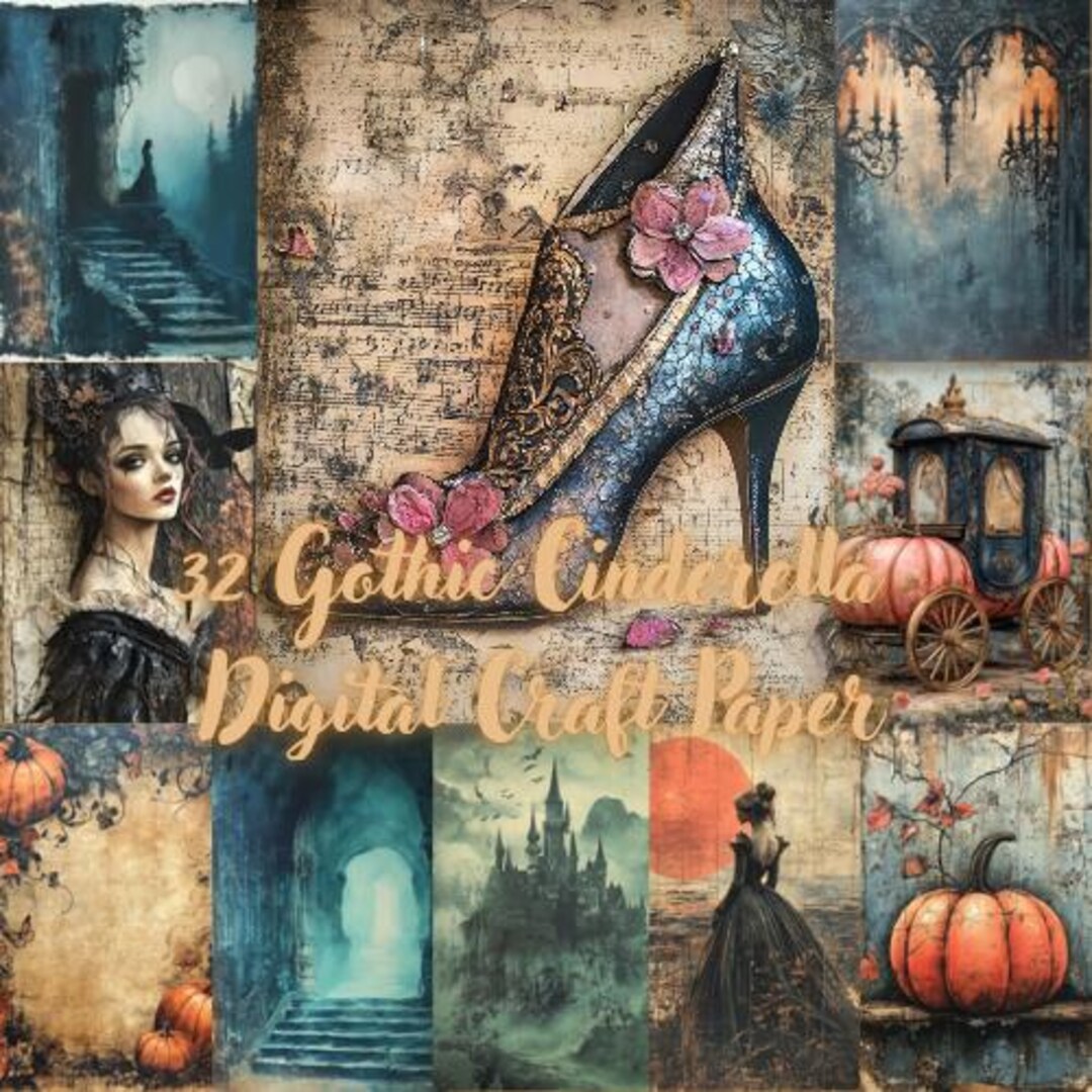 32 Gothic Cinderella Scrapbook Paper Bundle P2 - Dark Fairytale ...