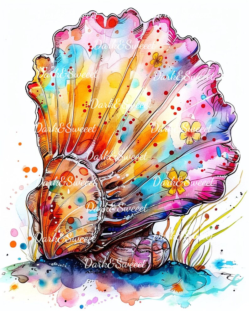 15 Rainbow Watercolor Seashell Clip Art Set Coastal Beach Digital ...