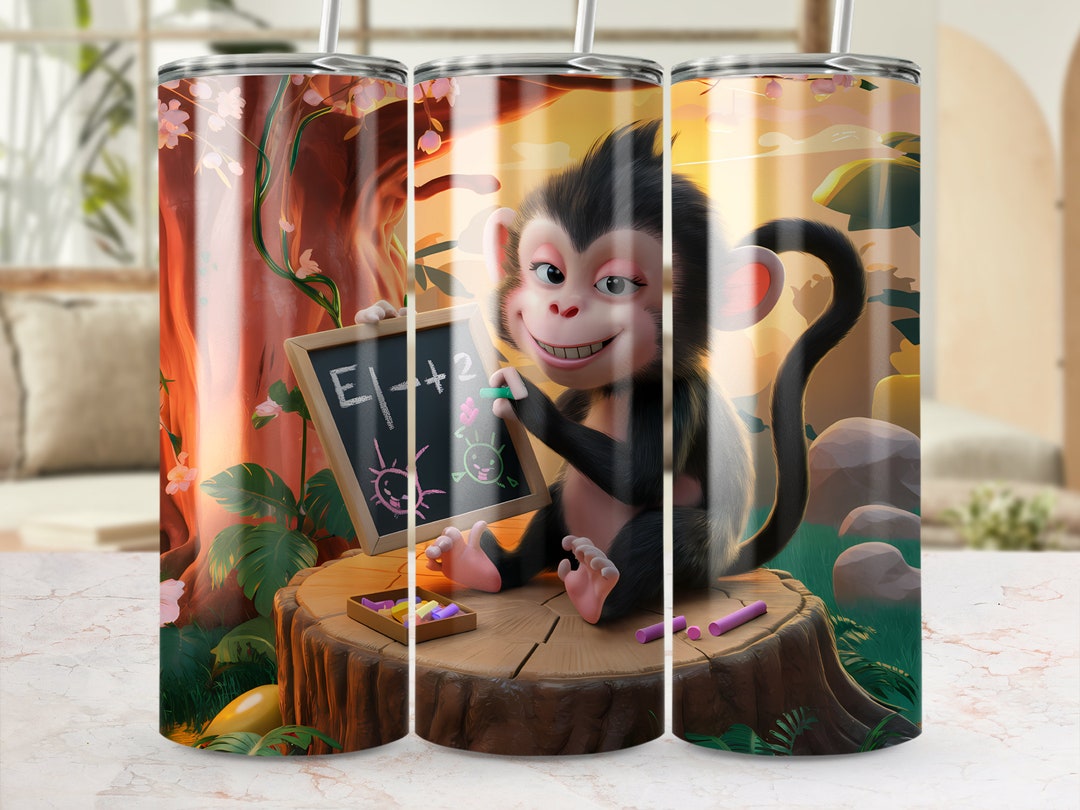 Back to School Monkey Design, 20oz Skinny Tumbler Wraps, Kids Tumbler ...