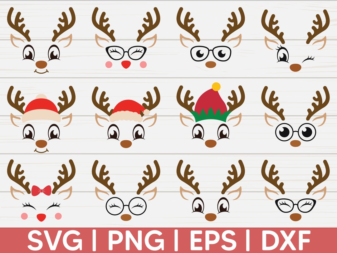 Christmas Reindeer Faces SVG | Reindeer SVG | Cut File | Clip Art ...