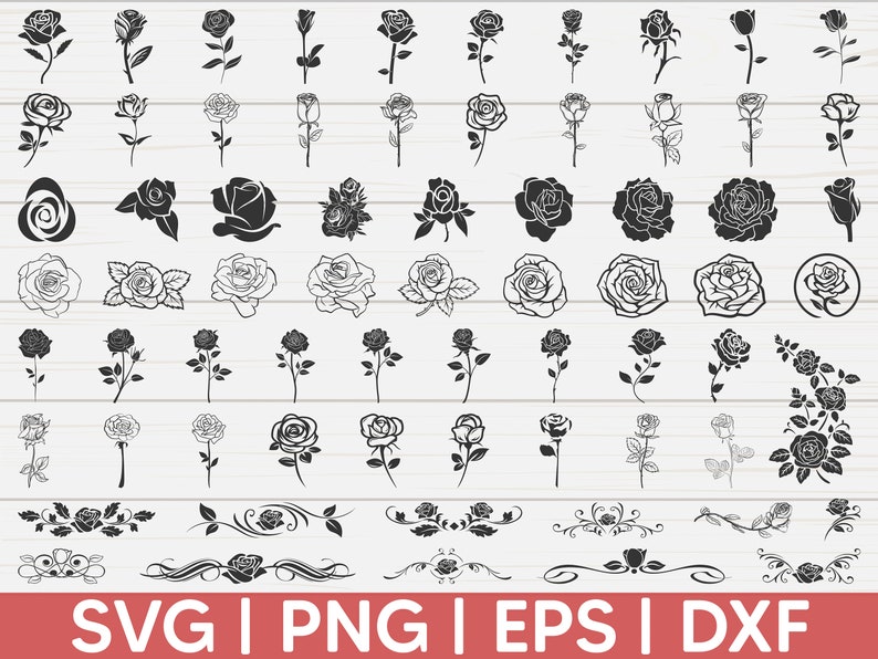 Paquete SVG de rosas / Rosas SVG / Archivo de corte / Uso comercial ...