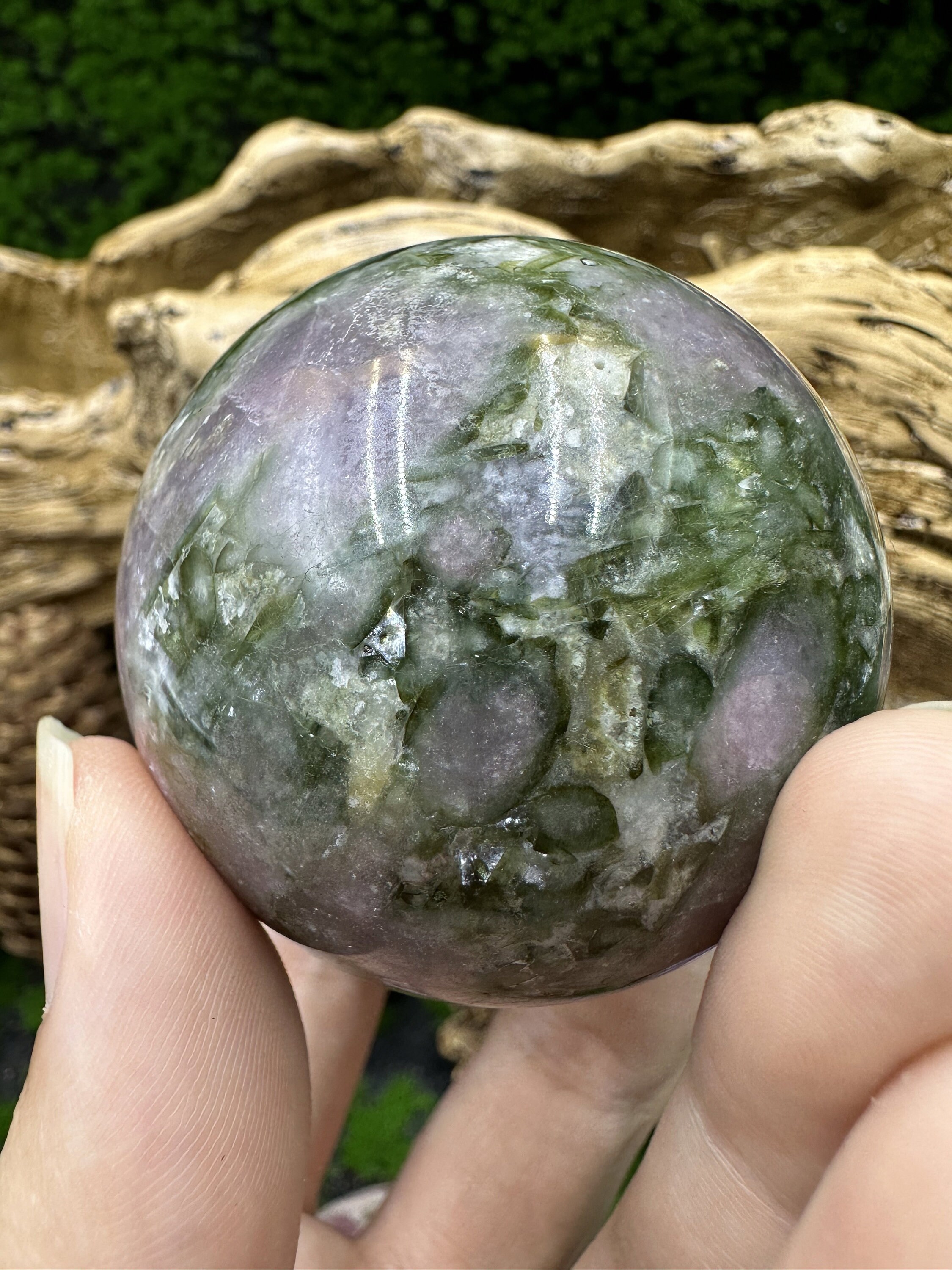 Lepidolite Sphere Purple Symbiosis Green Tourmaline Purple - Etsy