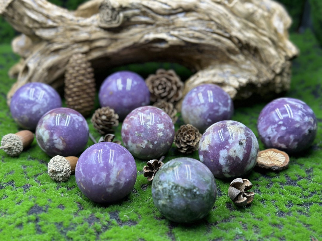 Lepidolite Sphere Purple Symbiosis Green Tourmaline Purple - Etsy