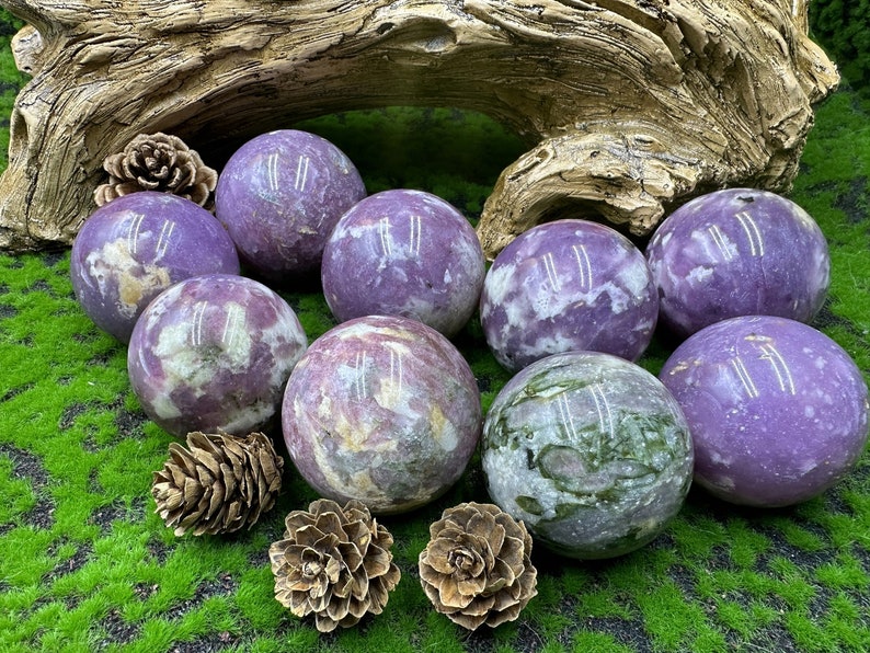 Lepidolite Sphere Purple Symbiosis Green Tourmaline Purple - Etsy