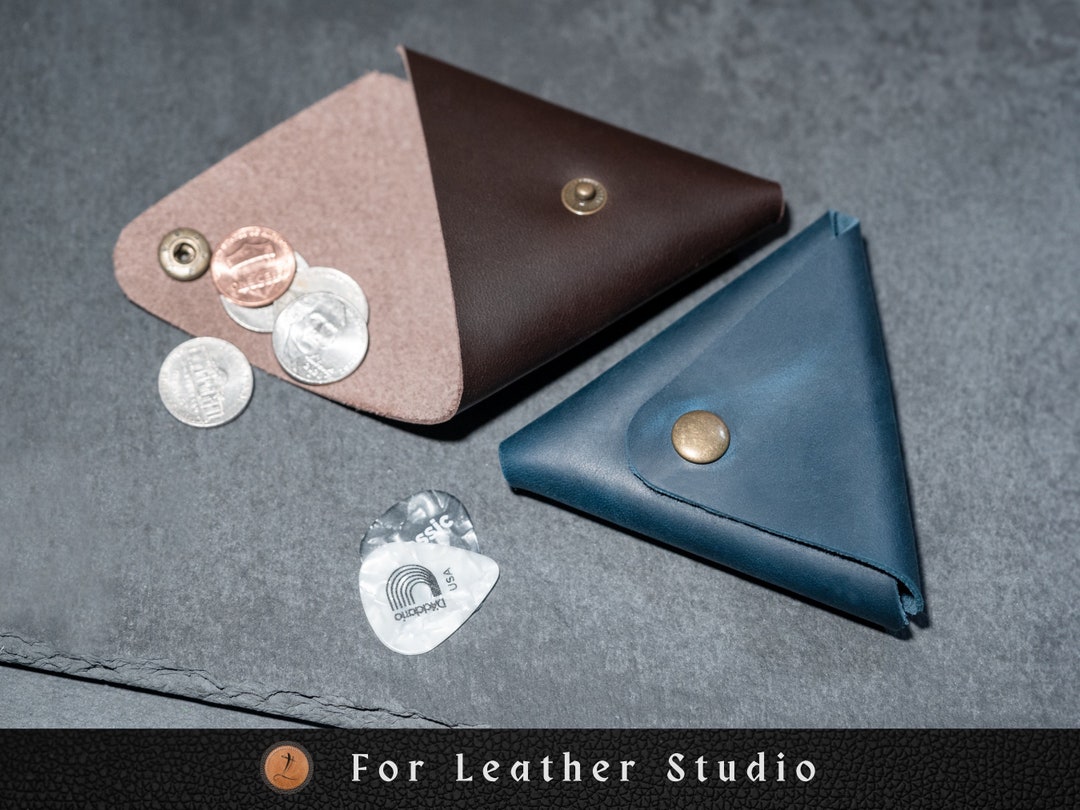 Triangle Leather Coin Pouch, Personalized Leather Coin Case, Italian ...