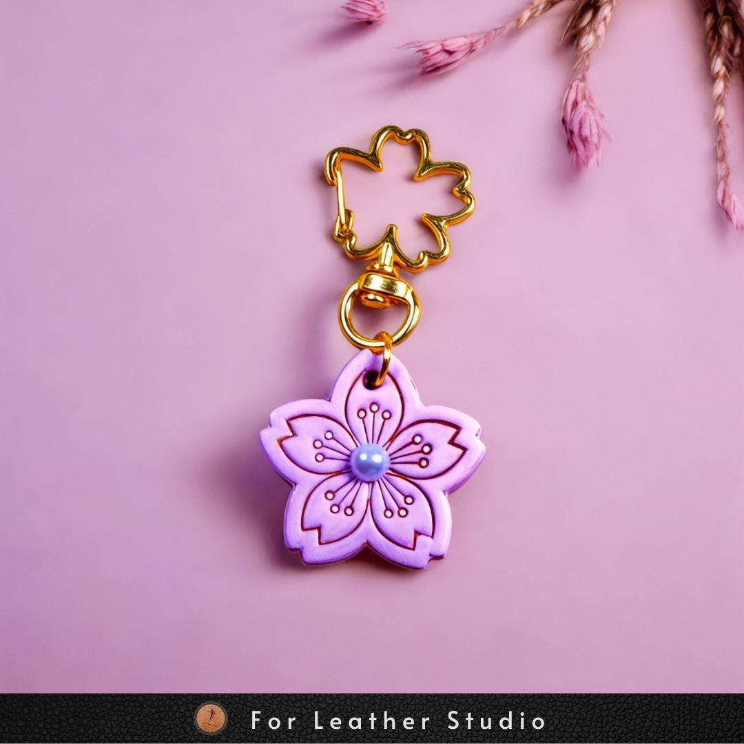 Hand-painted Sakura Leather Keychain, Sakura Charm, Personalized ...