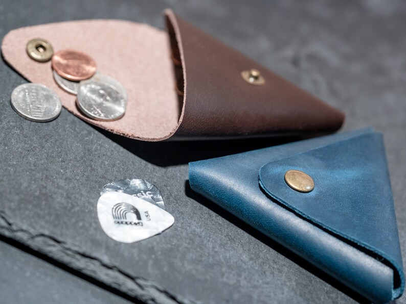 Triangle Leather Coin Pouch, Personalized Leather Coin Case, Italian ...