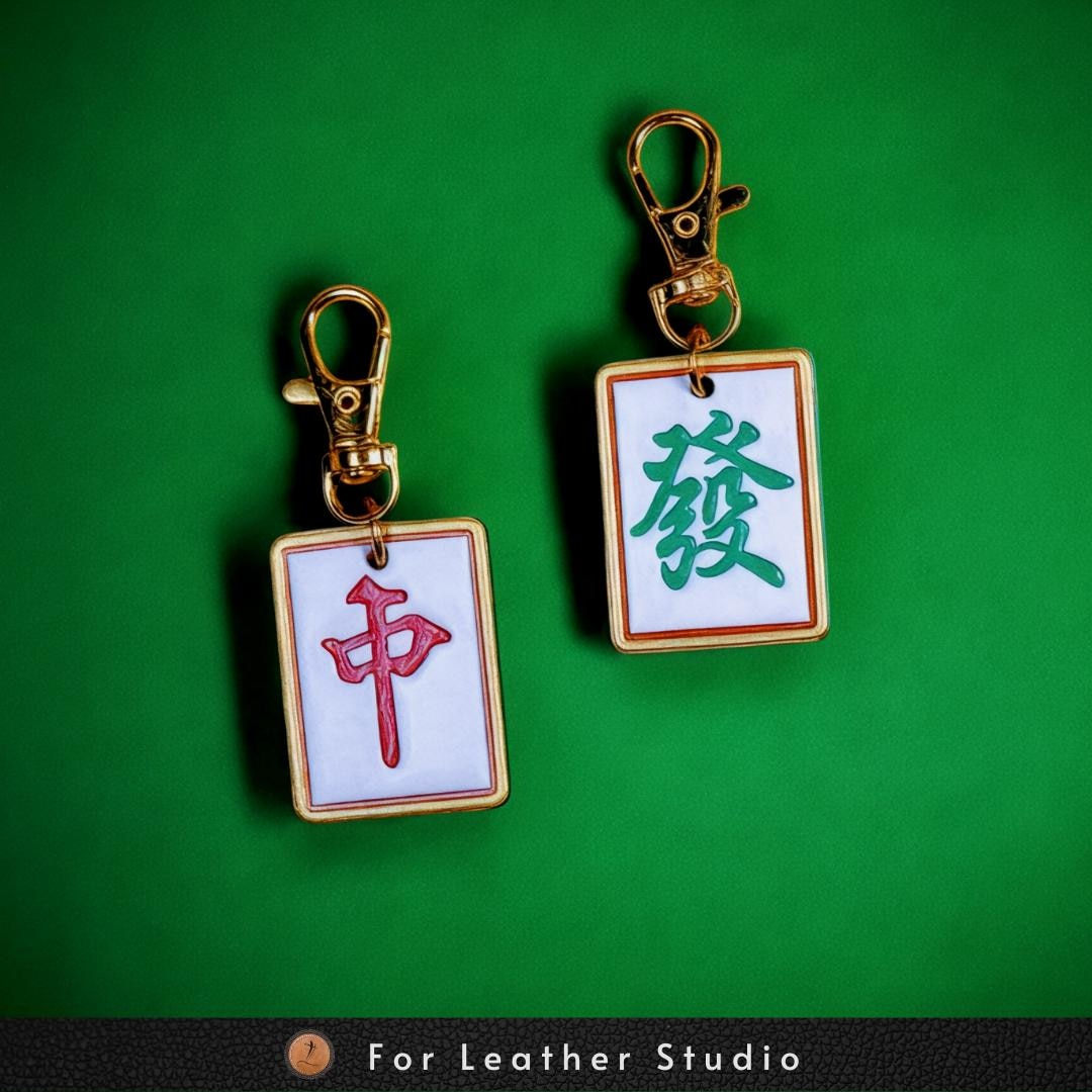 Mahjong Leather Keychain - Mahjong Charm - Hand-painted Keychain ...