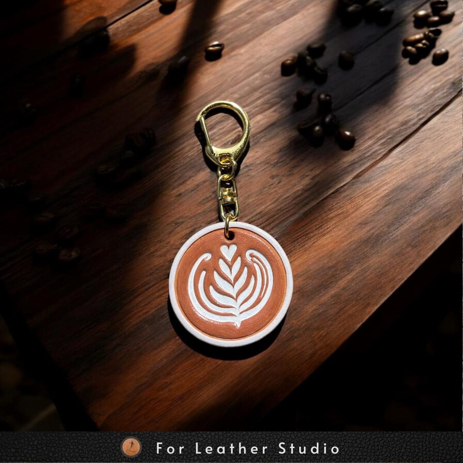 Latte Keychain, Croissant Keychain, Hand-painted Leather Keychain ...