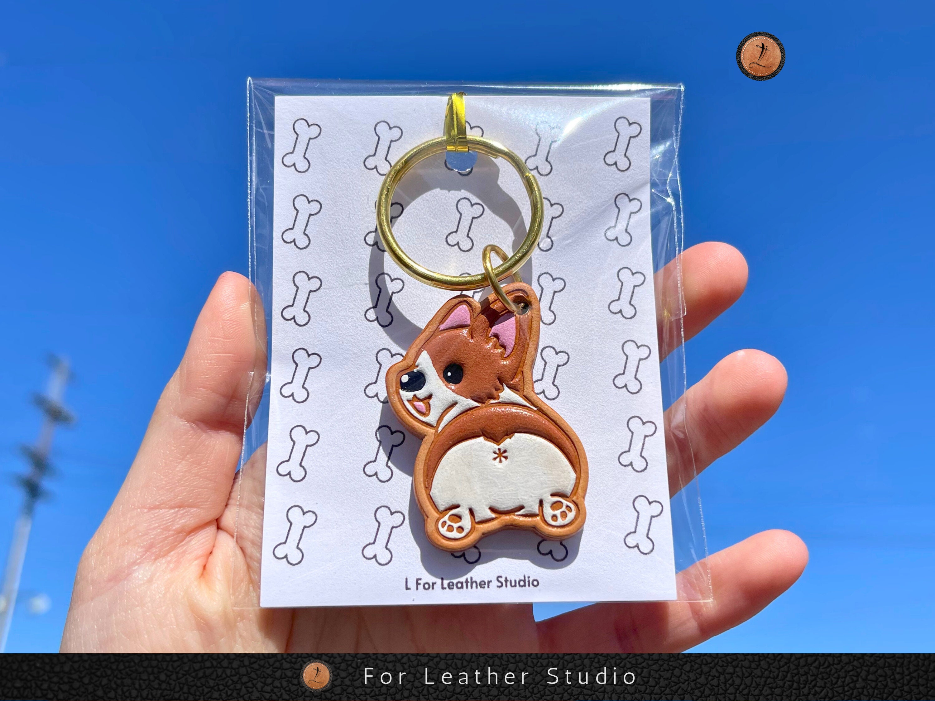 Corgi Butt Leather Keychain, Hand-painted Leather Keychain, Corgi ...