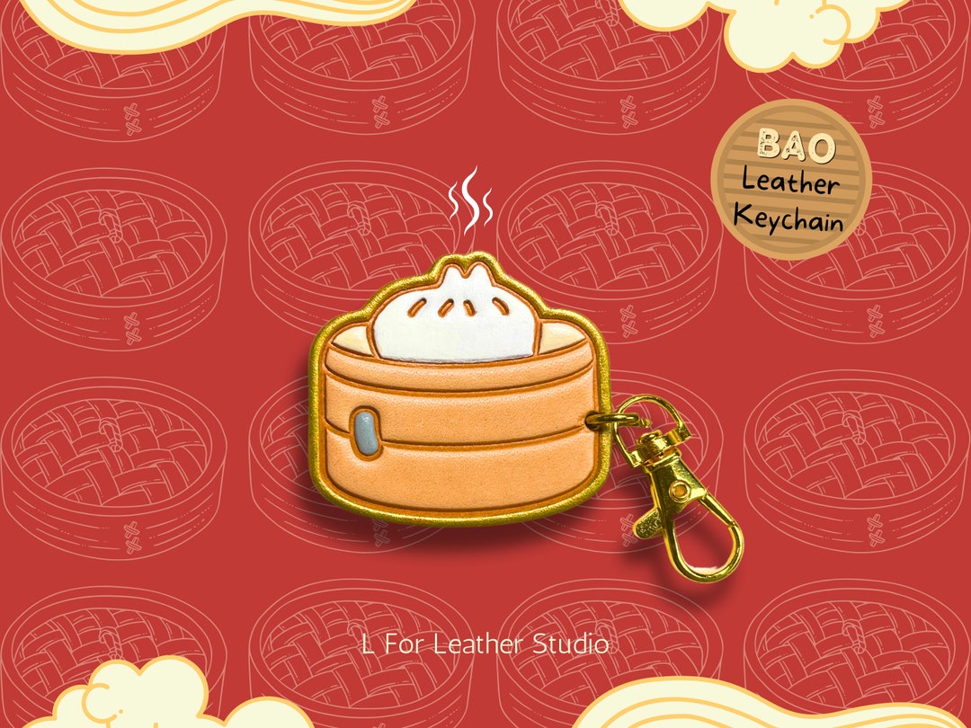 Dim Sum Leather Keychain, Bao Keychain, Personalized Leather Keychain ...