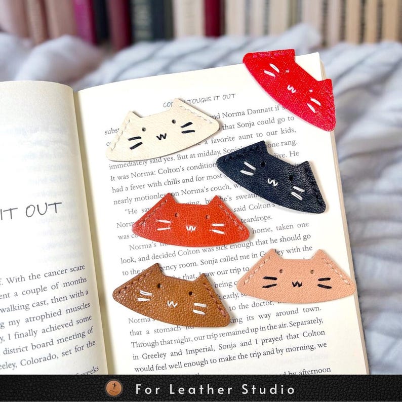 Cat Bookmark, Personalized Leather Corner Bookmark, Cat Leather ...