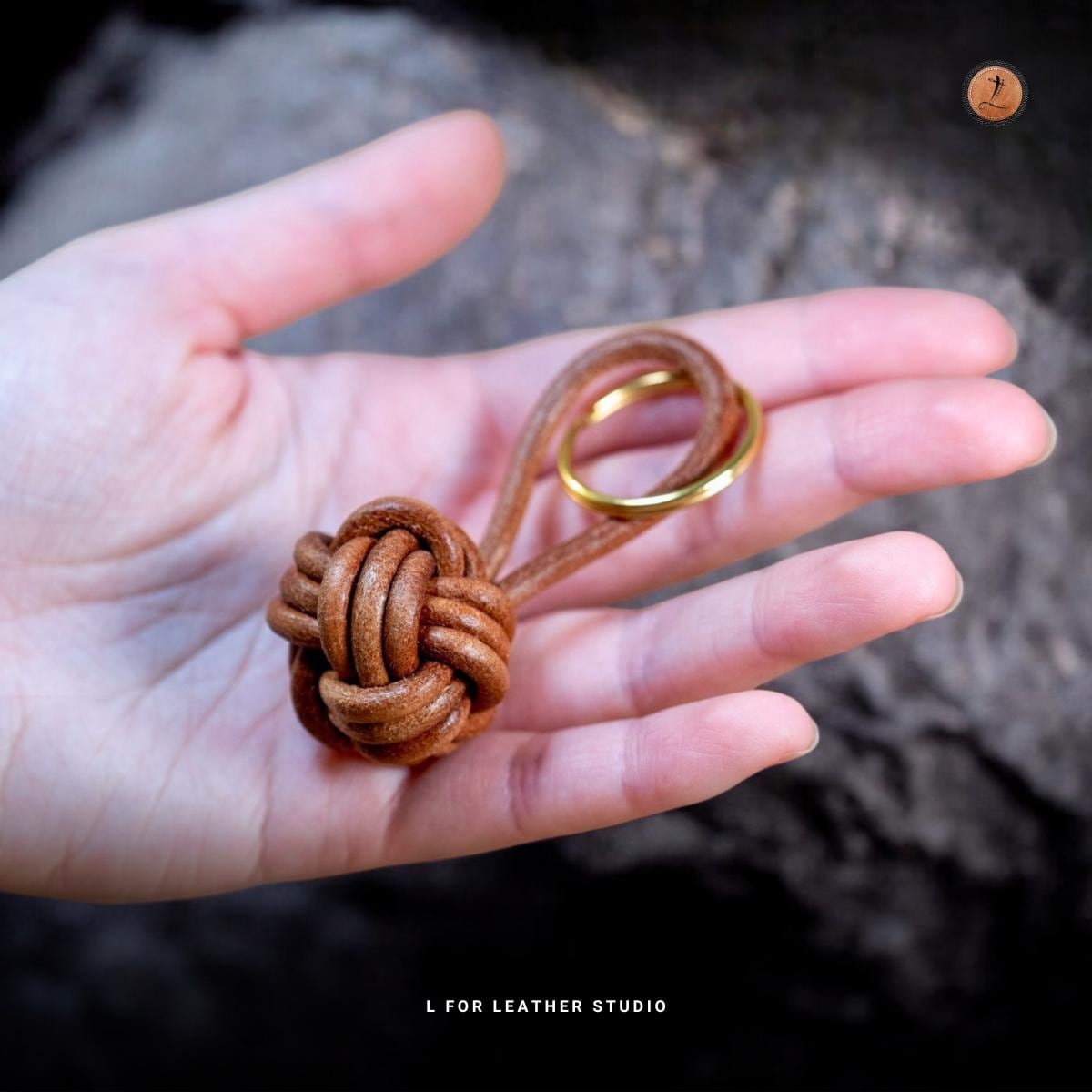 Monkey's Fist Leather Keychain - Leather Woven Ball Keychain - Leather ...