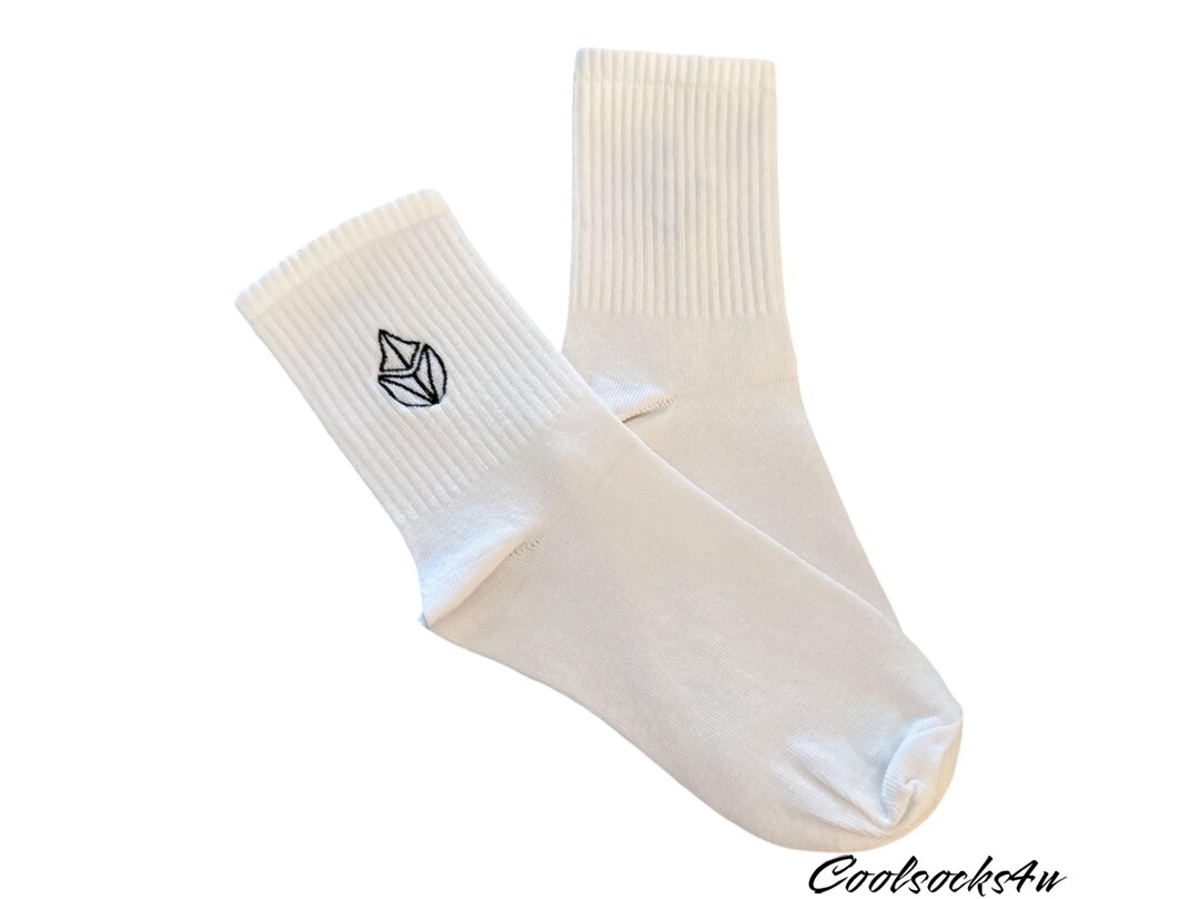 White Ribbed Cotton Socks With a Black Geometric Logo Stylish, Cozy and ...
