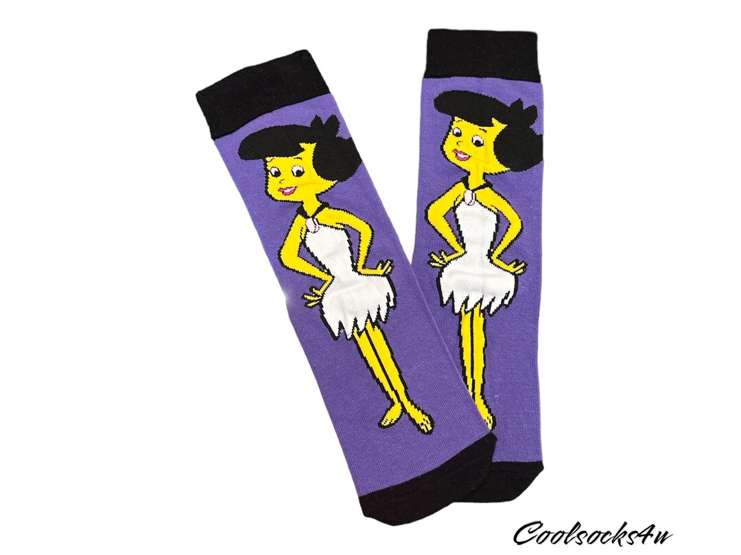 Retro Stone Age Cartoon Crew Socks – Checkerboard Pattern – Fun Unisex ...