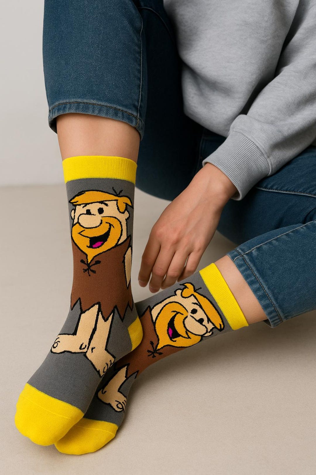 Retro Cartoon Caveman Crew Socks: Funny Novelty Gift - Etsy