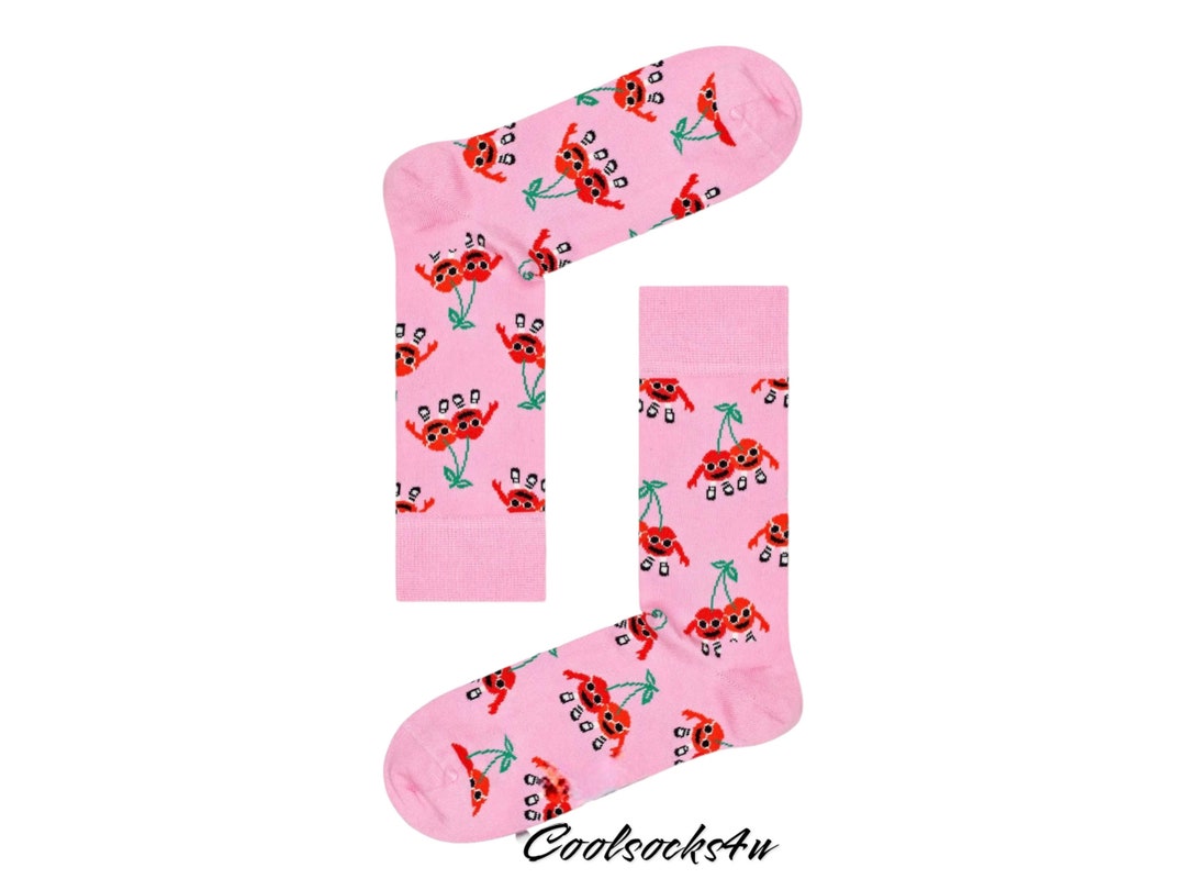Cute Pink Cherries Cotton Crew Socks | Fun and Stylish | - Etsy