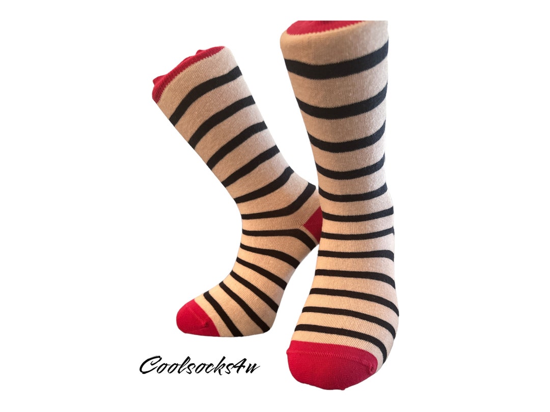 Stylish Black & White Pink Stripe Cotton Crew Socks - Etsy