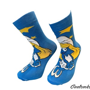 Smurfette Cute Blue Socks Smurfs Cartoon Character Socks Fun Cool ...