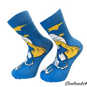 Smurfette Cute Blue Crew Socks Smurfs Cartoon Character Fun Cool - Etsy