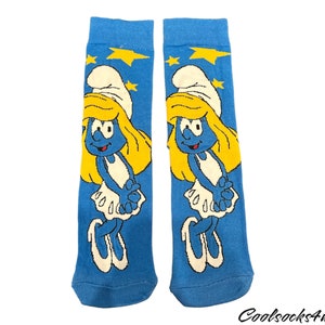 Smurfette Cute Blue Crew Socks Smurfs Cartoon Character Fun Cool - Etsy