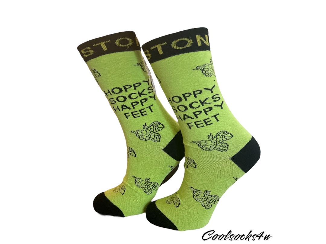 Hoppy Socks Happy Feet Green and Black Crew Socks | Fun, Cool, and Cozy ...