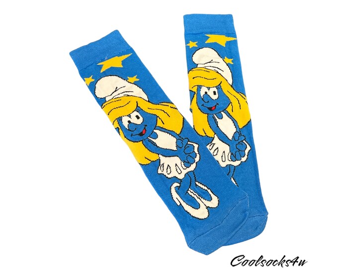 Smurfette Cute Blue Crew Socks | Smurfs Cartoon Character | Fun Cool ...