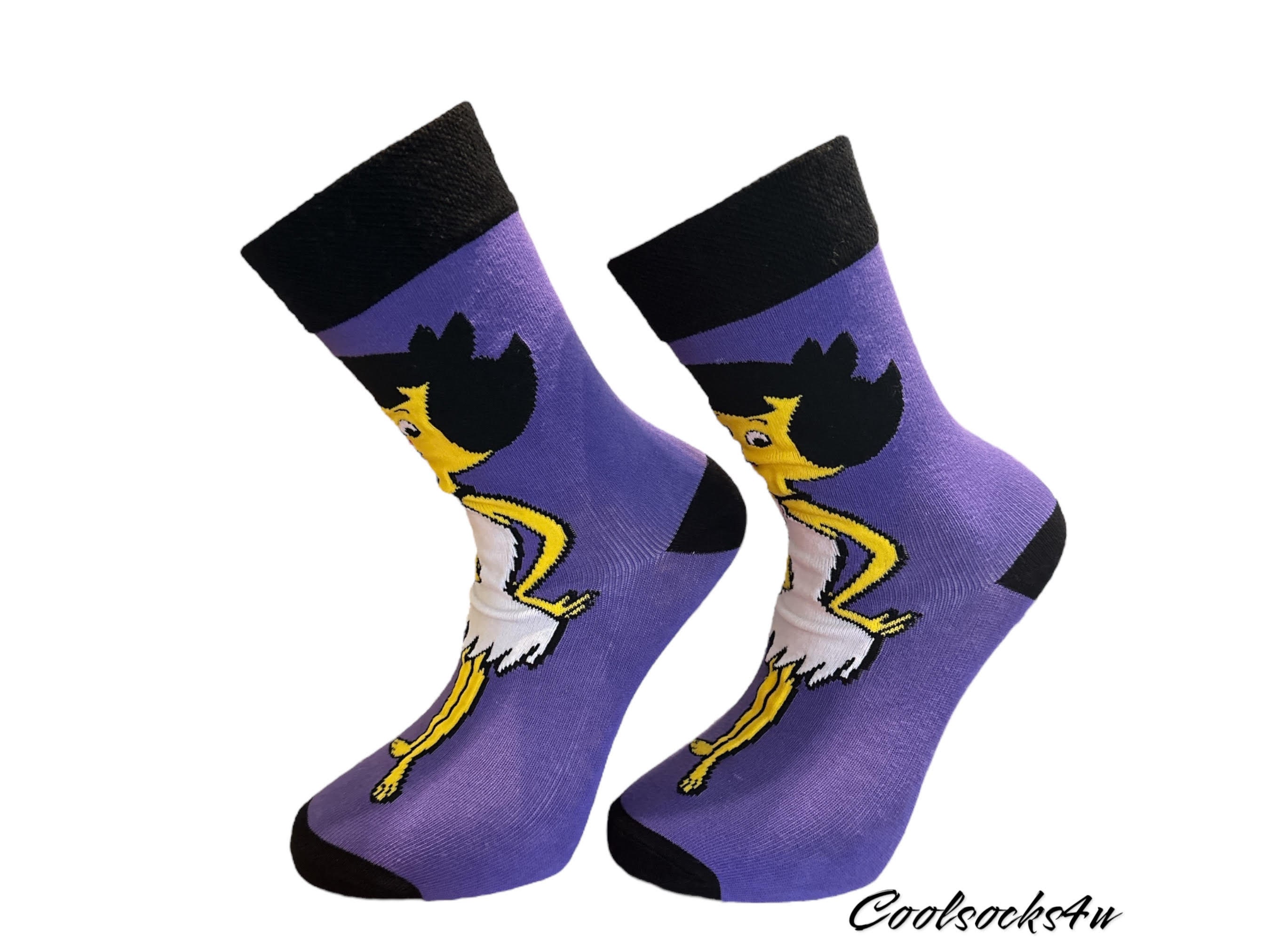 Retro Stone Age Cartoon Crew Socks – Checkerboard Pattern – Fun Unisex ...