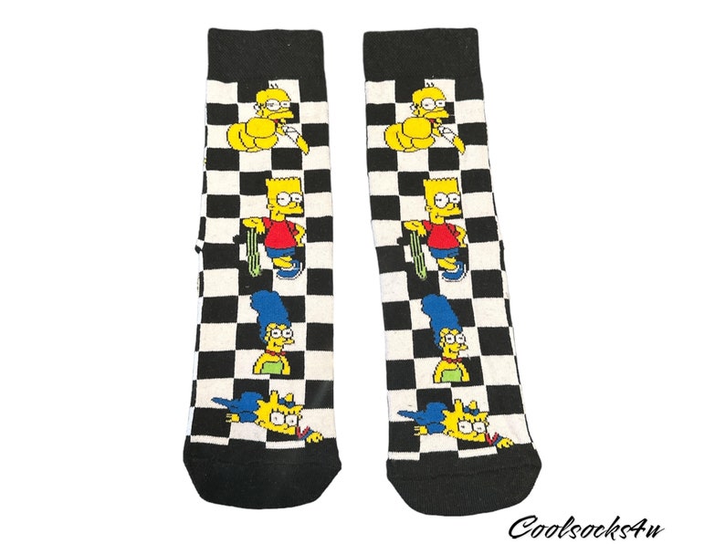 Simpsons Checkered Cartoon Character Cotton Crew Socks | Novelty, Fun ...