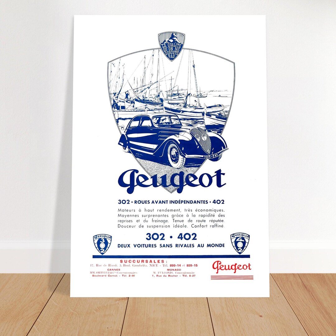 Vintage Advertisement Poster "peugeot 302 - 402" 1950 - Etsy