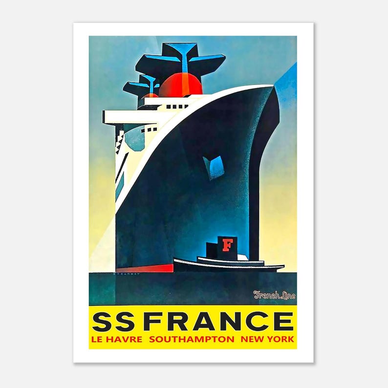 Vintage Cruise Ship Poster, "ss France" 1958 - Etsy